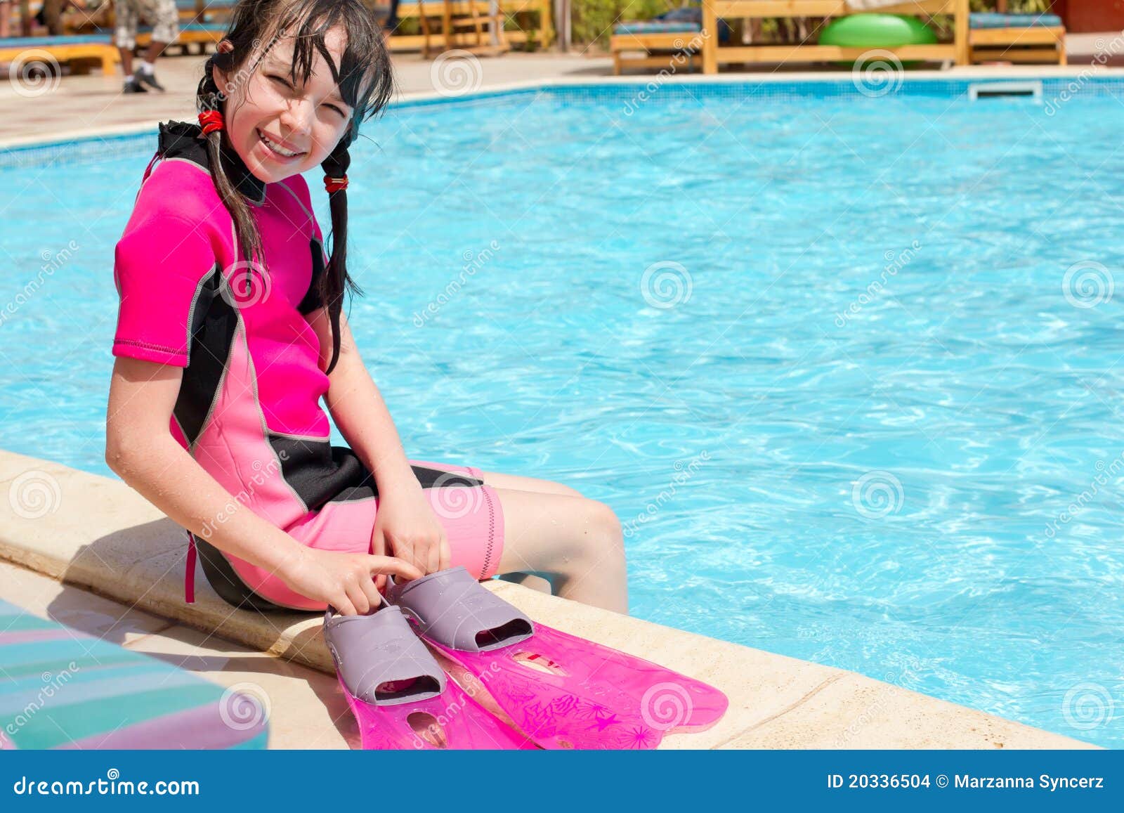 Happy Girl by Swimming Pool Stock Photo - Image of pink, pool: 20336504