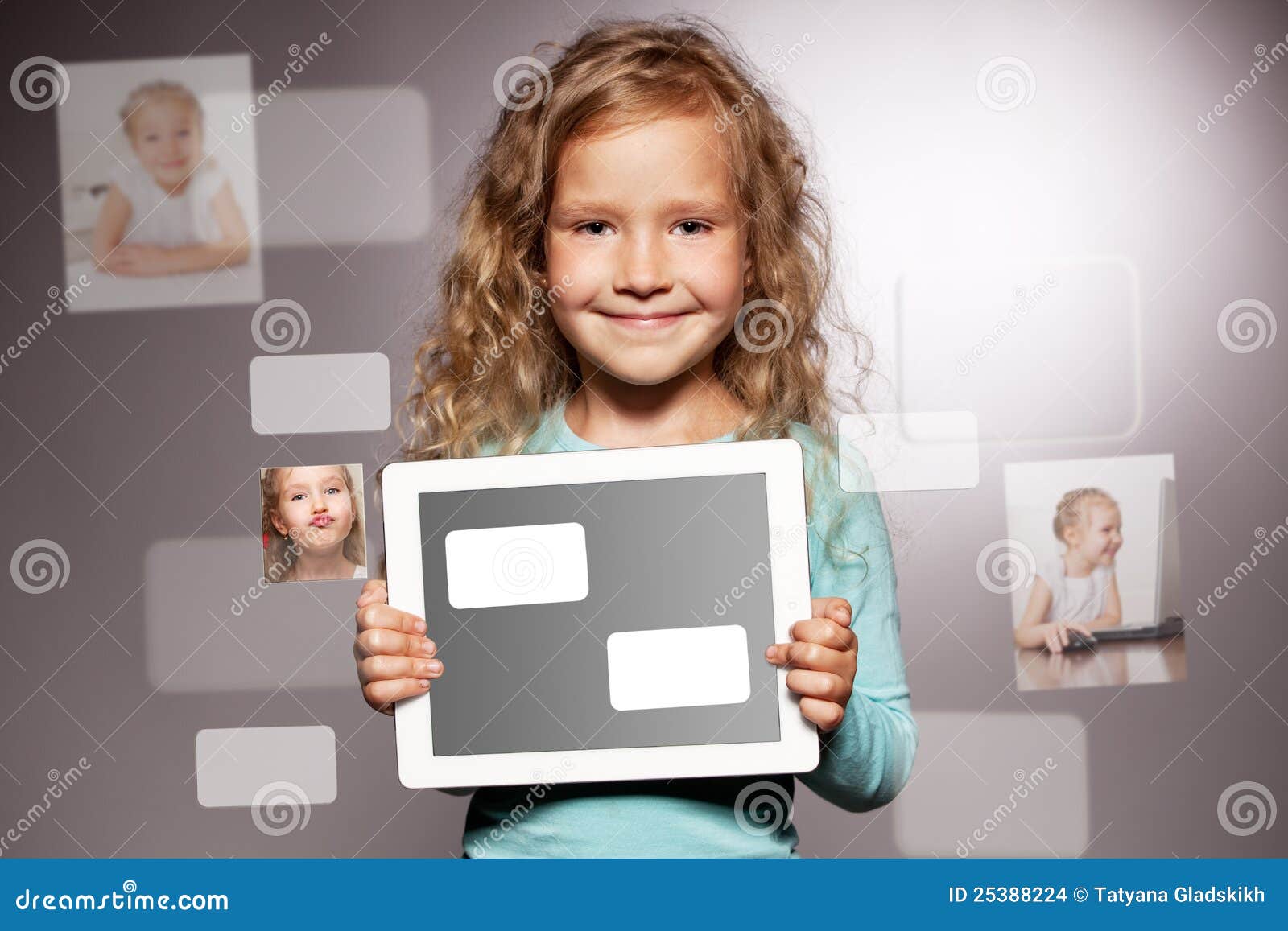 Happy Girl with Tablet Computer Stock Photo - Image of caucasian, gray ...