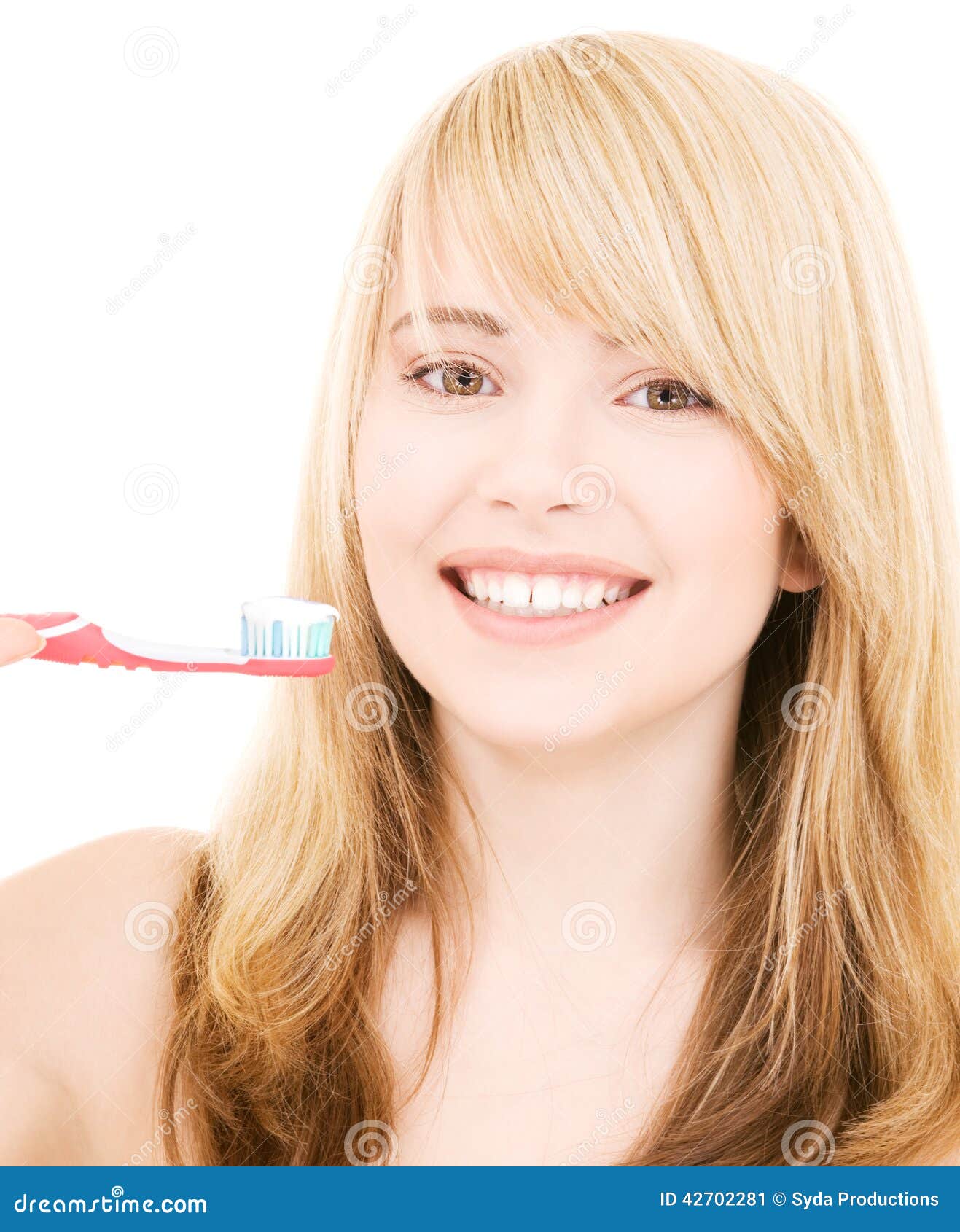 Happy Girl With Toothbrush Stock Image Image Of Pretty 42702281
