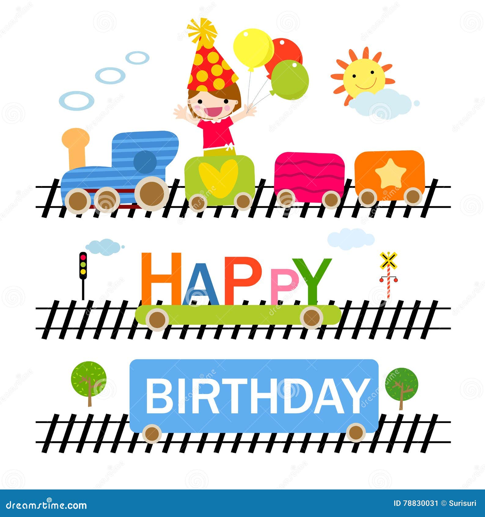 Happy girl and train stock vector. Illustration of people - 78830031