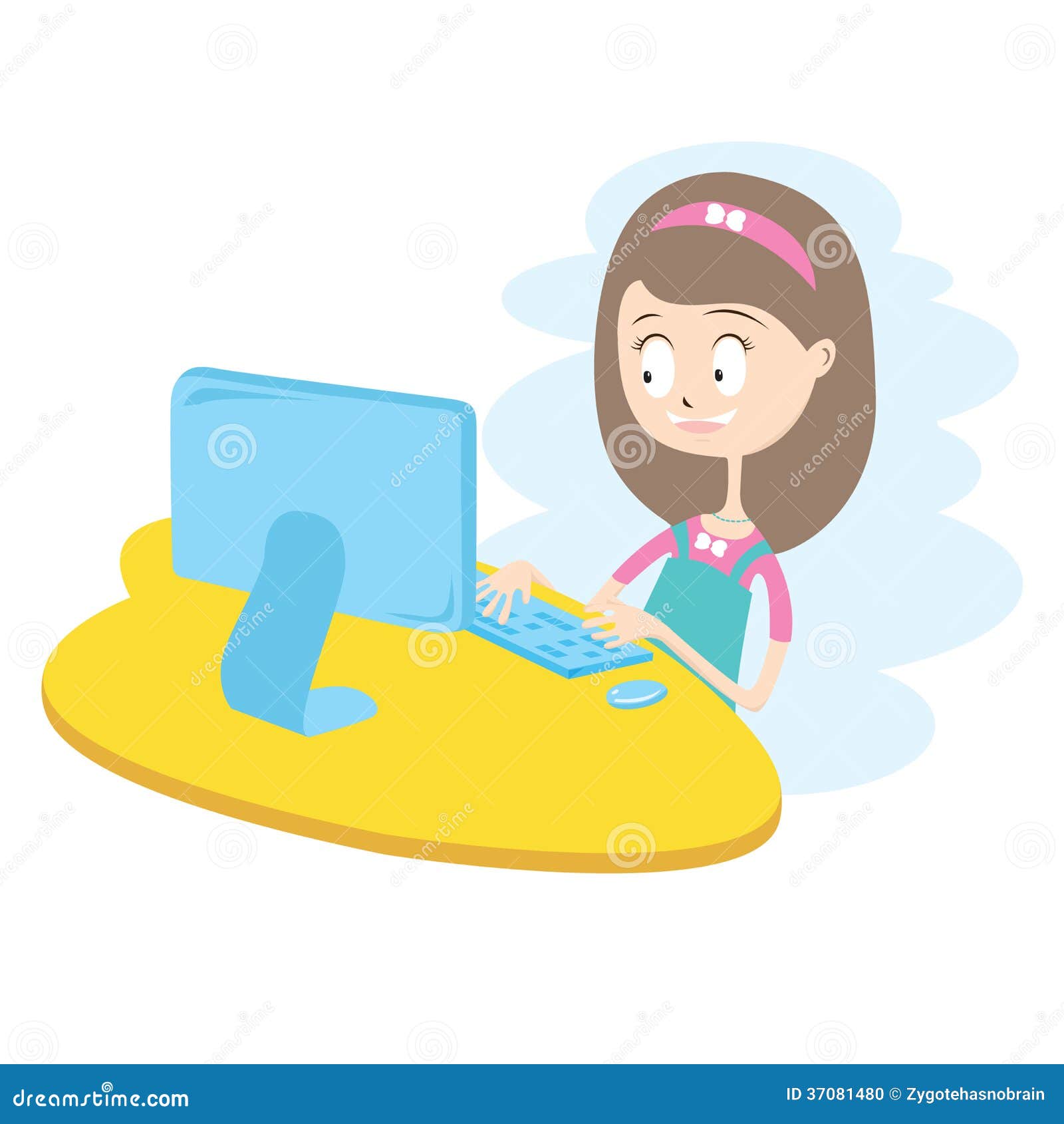 Happy Girl Using Computer. stock vector. Illustration of isolated ...