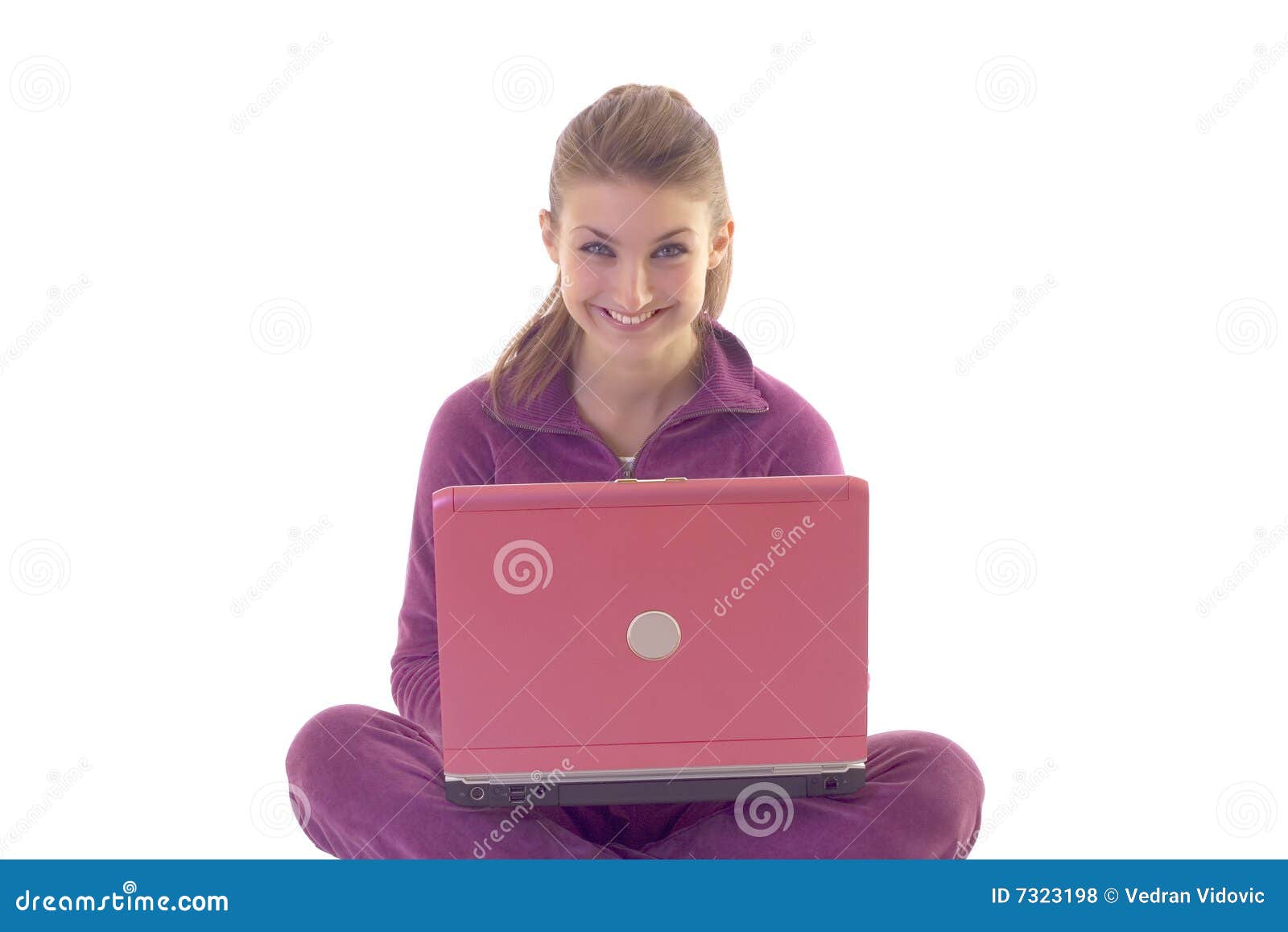 Happy girl using laptop stock photo. Image of caucasian - 7323198