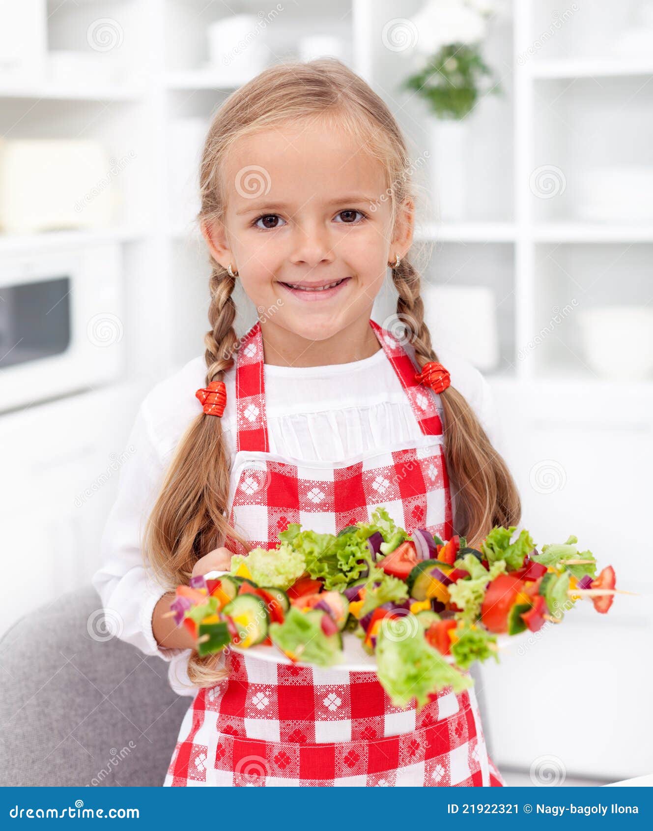 Happy Girl with Vegetables Plate Stock Image - Image of enjoy ...