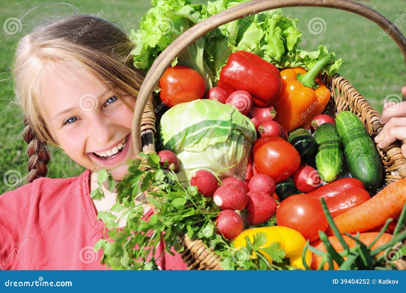 Happy Girl with of Vegetables Stock Photo - Image of basket, fruit ...