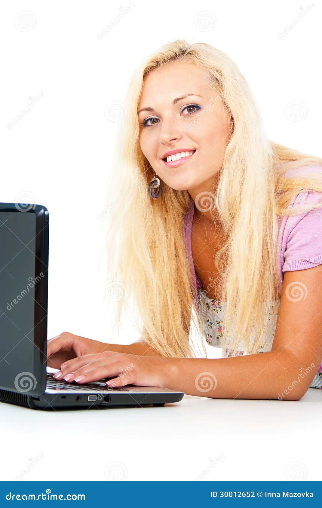 Happy girl with a laptop stock photo. Image of isolated - 30012652