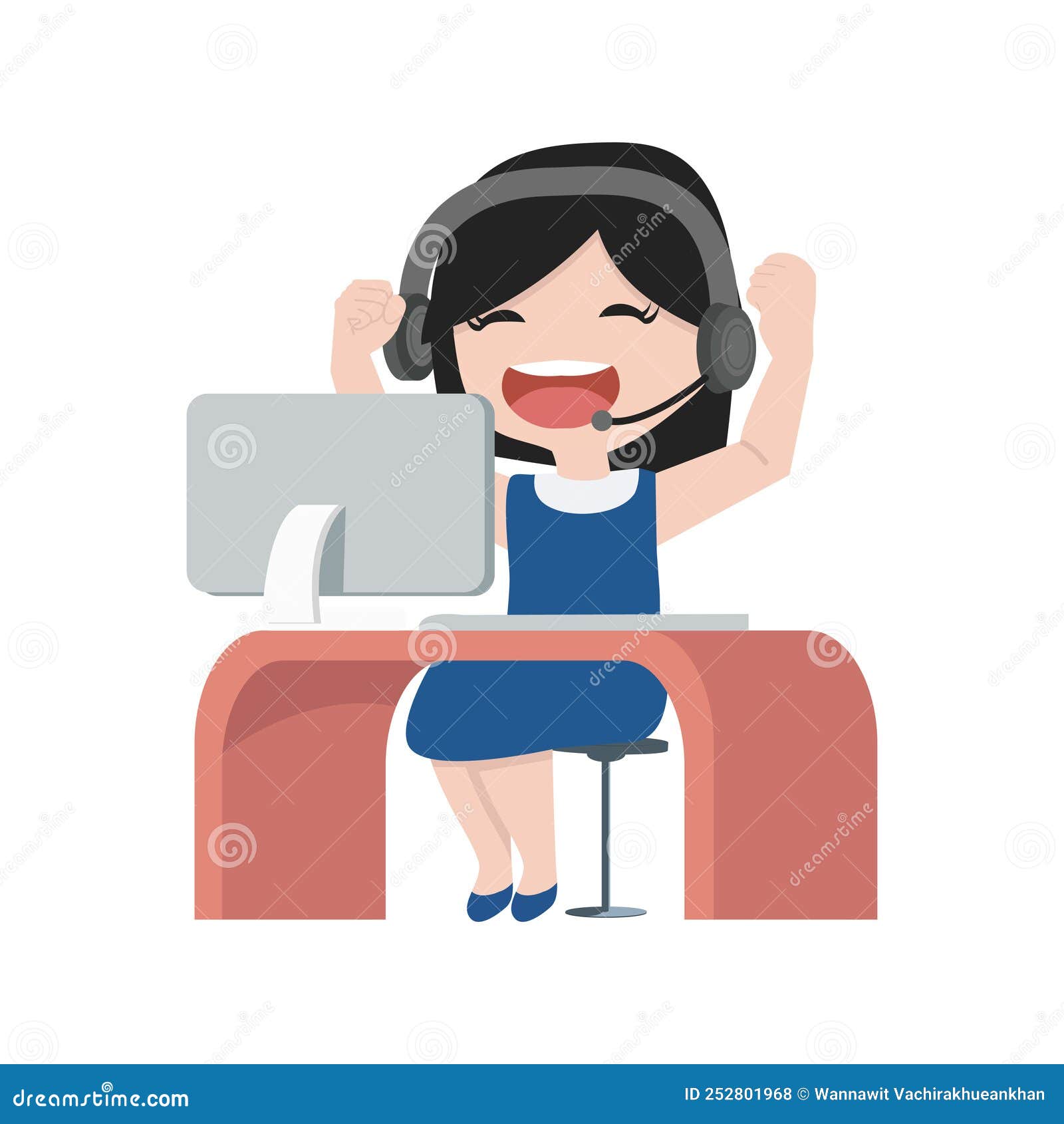 Happy Girl Working in Office Stock Vector - Illustration of internet ...