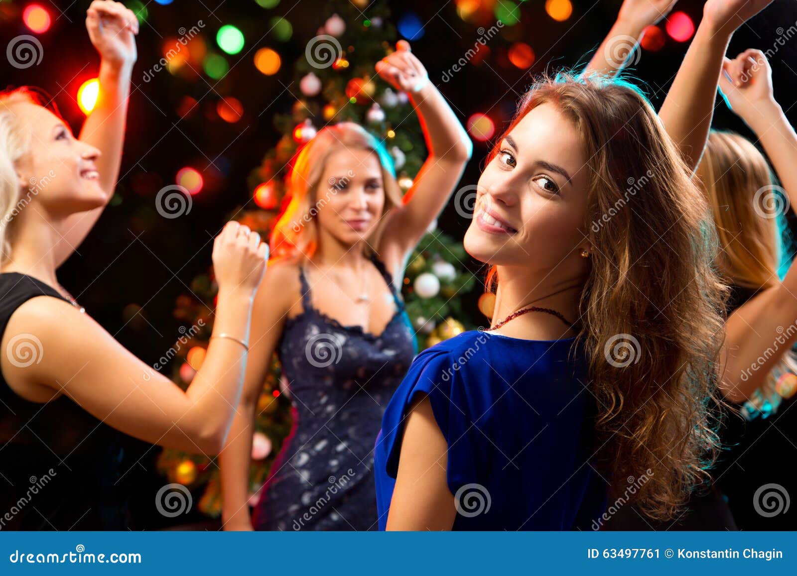 Happy girls fun dansing stock image. Image of copy, christmas - 63497761