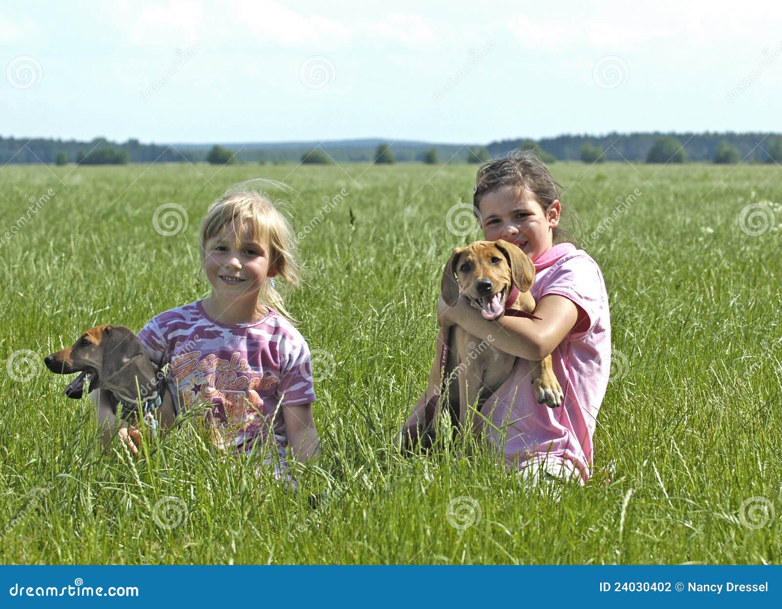 Happy girls with puppies stock photo. Image of ridgeback - 24030402