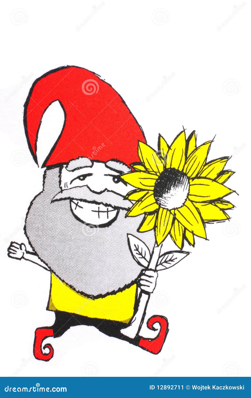 Happy gnome with sunflower stock illustration. Illustration of pixy ...