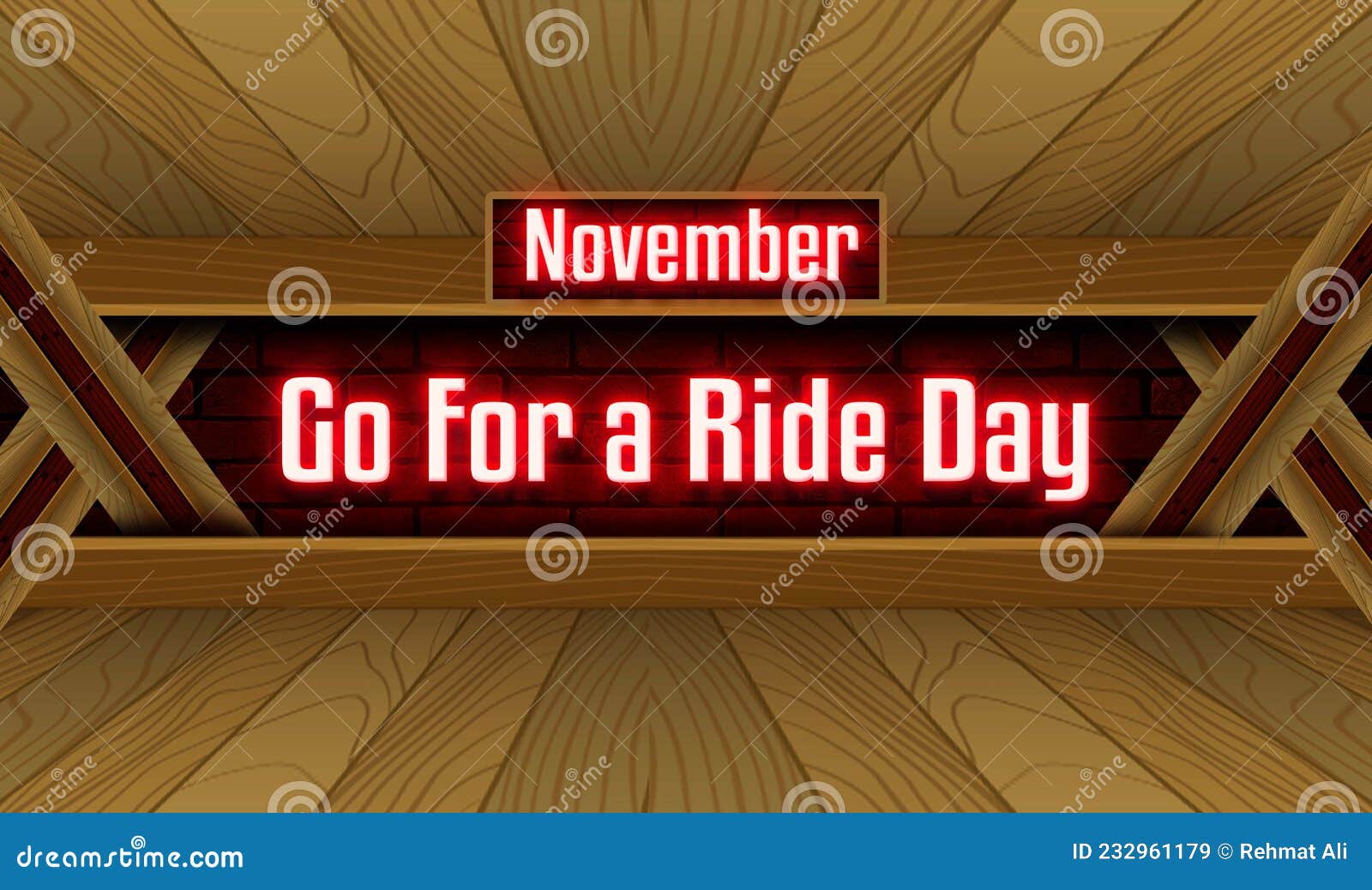 November, Go for a Ride Day, Neon Text Effect on Bricks Background ...