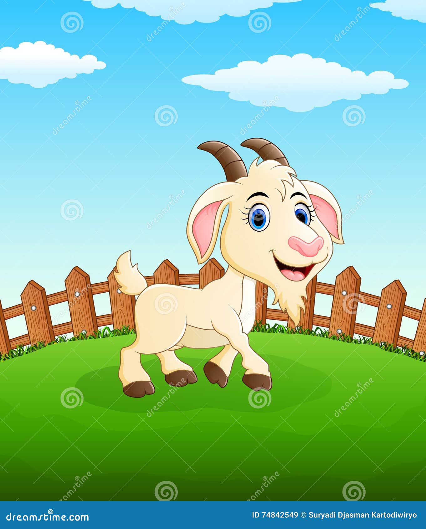Happy Goat Cartoon on the Field Stock Vector - Illustration of spring ...
