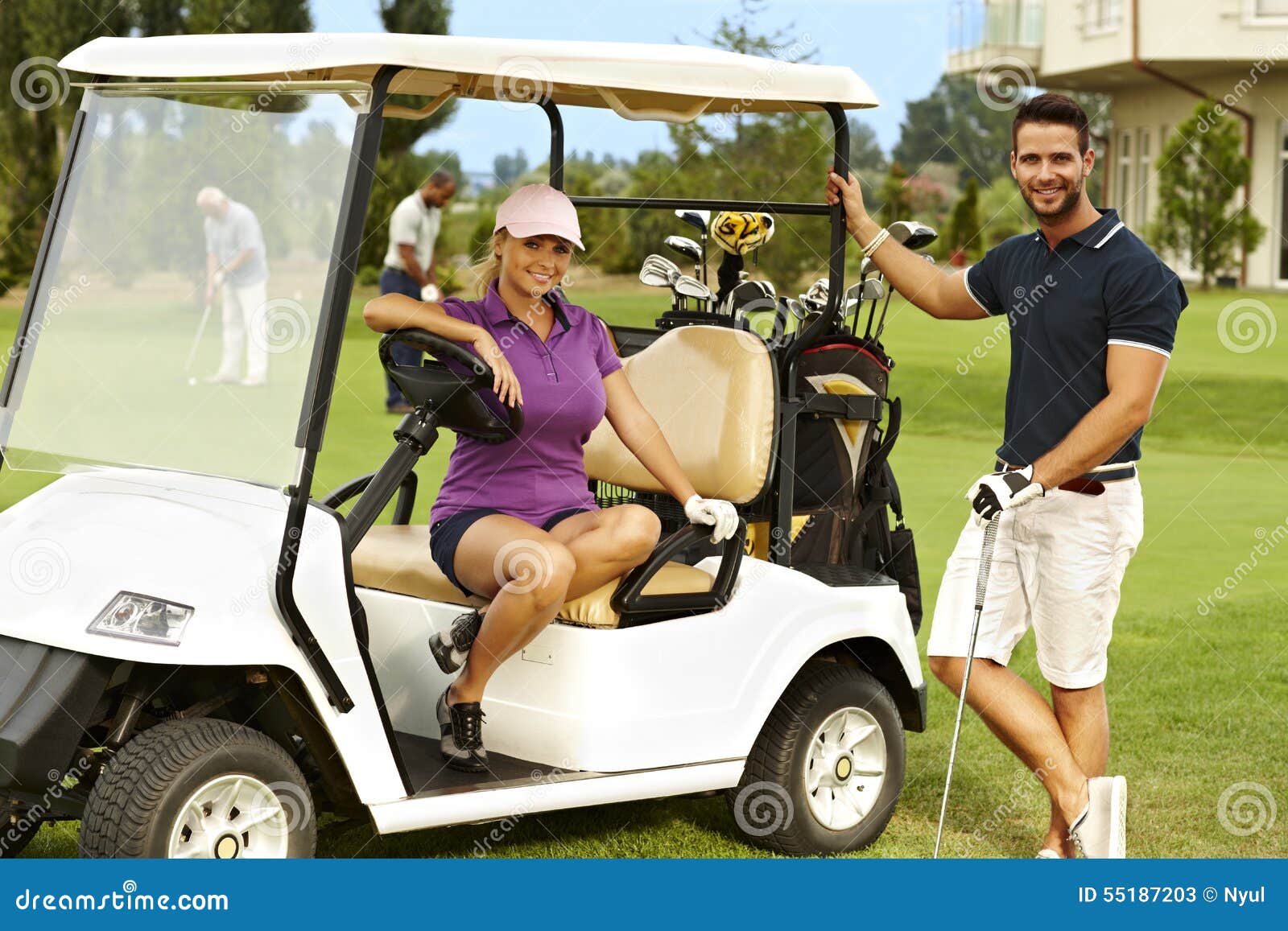 Happy Golfers and Golf Cart Stock Image - Image of lifestyle, golfers ...