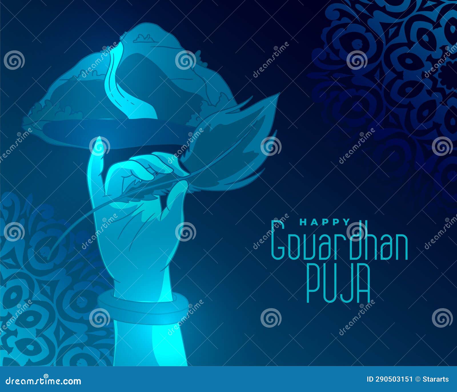 Happy Govardhan Puja Wishes Card For Lord Krishna Blessing Vector ...