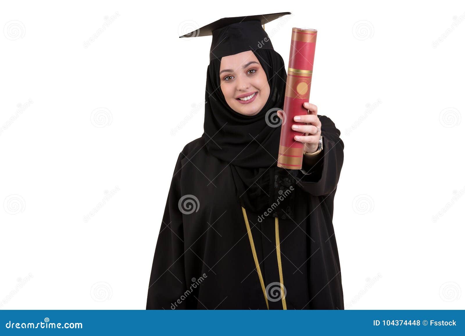 Happy Graduate Arabic Muslim Student with Diploma Stock Photo - Image ...