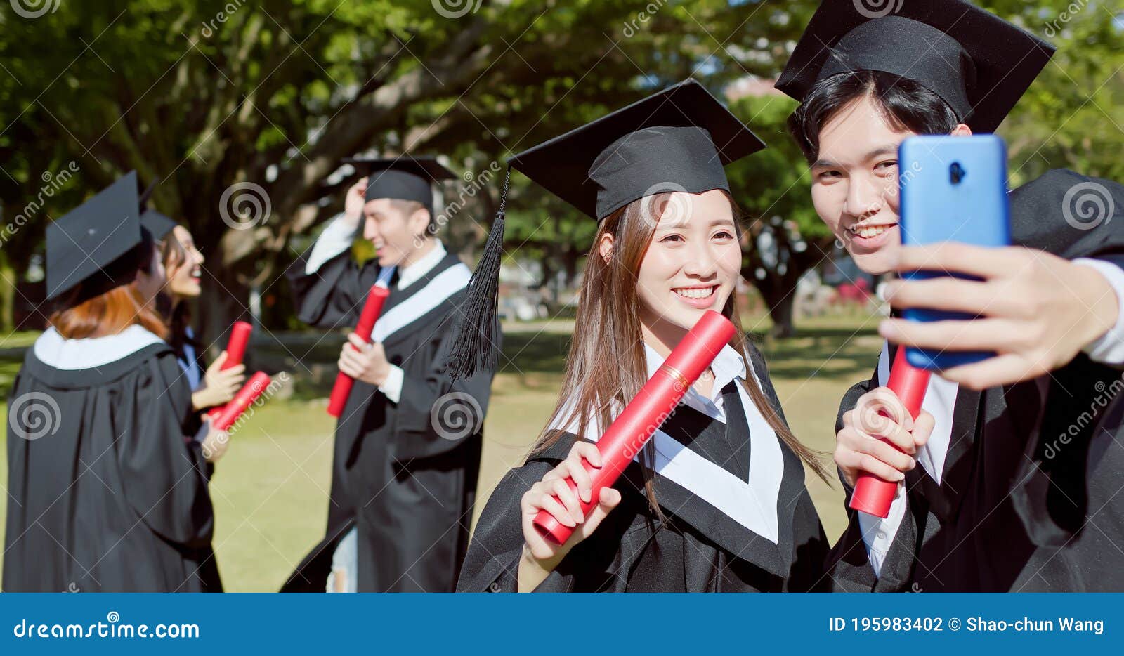 Happy Graduate Friends Take Selfie Stock Photo - Image of college ...