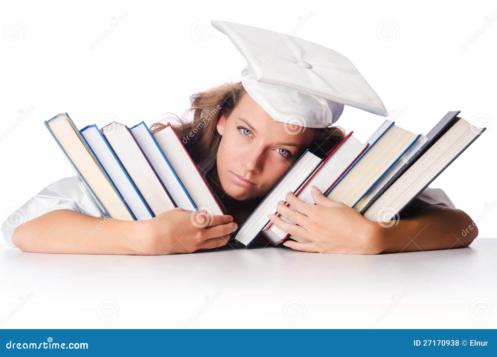 Happy Graduate with Lots of Books Stock Photo - Image of happy ...