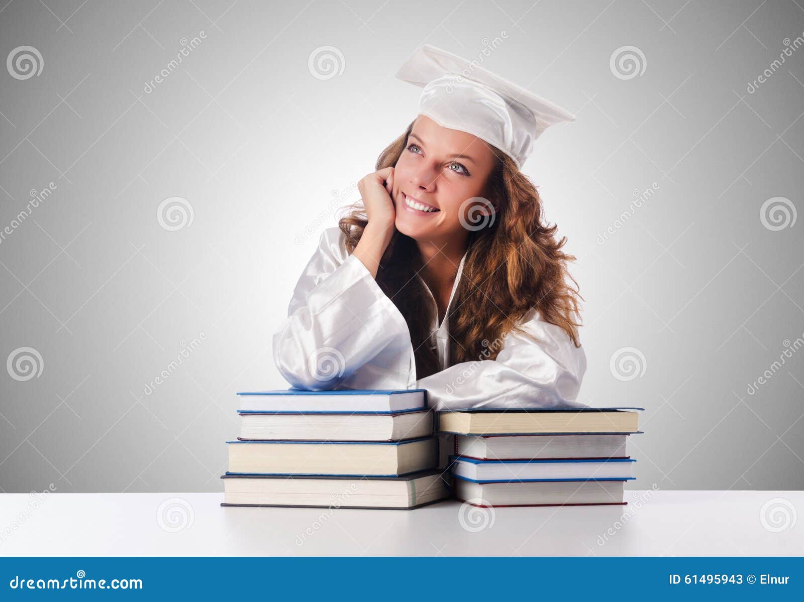 The Happy Graduate with Lots of Books on White Stock Image - Image of ...