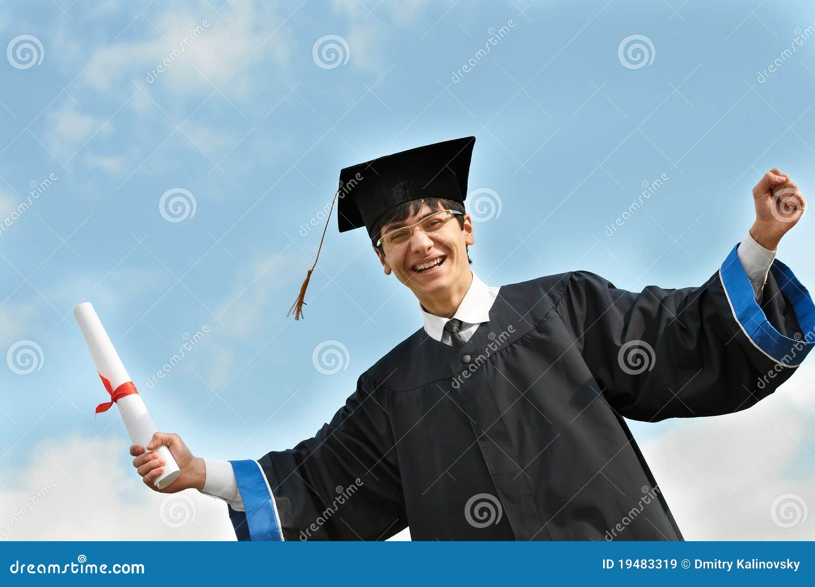 Happy Graduate Student in Gown Stock Image - Image of mantle ...