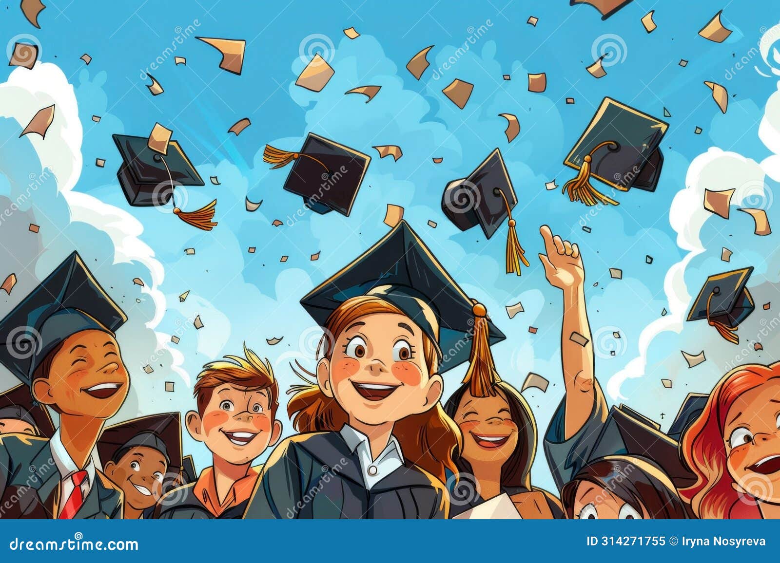 Happy Graduate Students in Graduation Caps on Graduation Ceremony ...