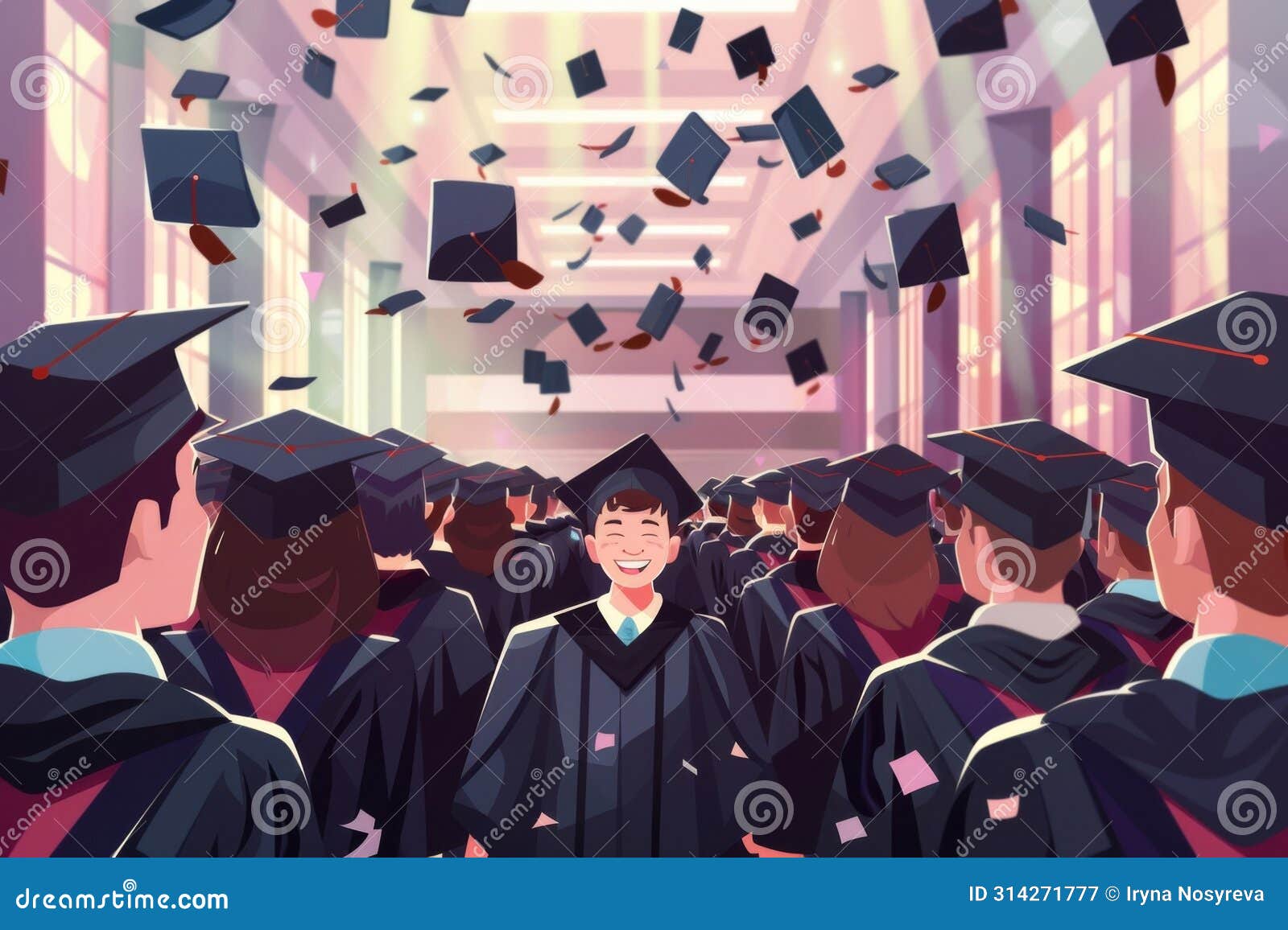 Happy Graduate Students in Graduation Caps on Graduation Ceremony ...