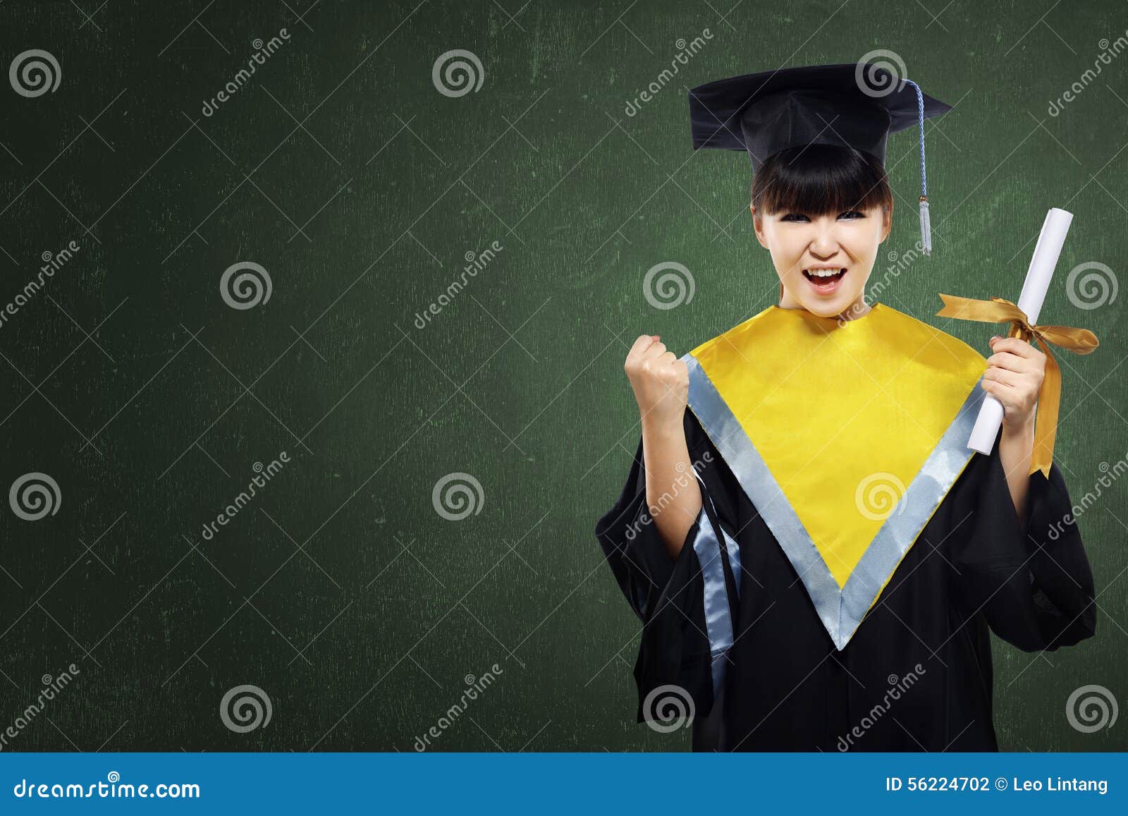 Happy Graduated Student Girl with Scroll Stock Photo - Image of chalk ...