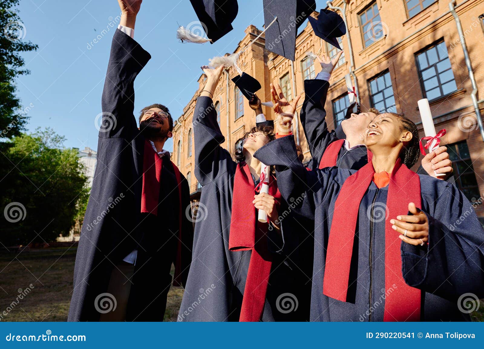 Happy Graduated Students Standing Outdoors Stock Image - Image of ...