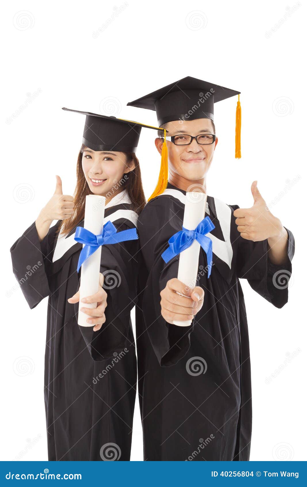 Happy Graduating Students with Thumb Up Stock Photo - Image of ...