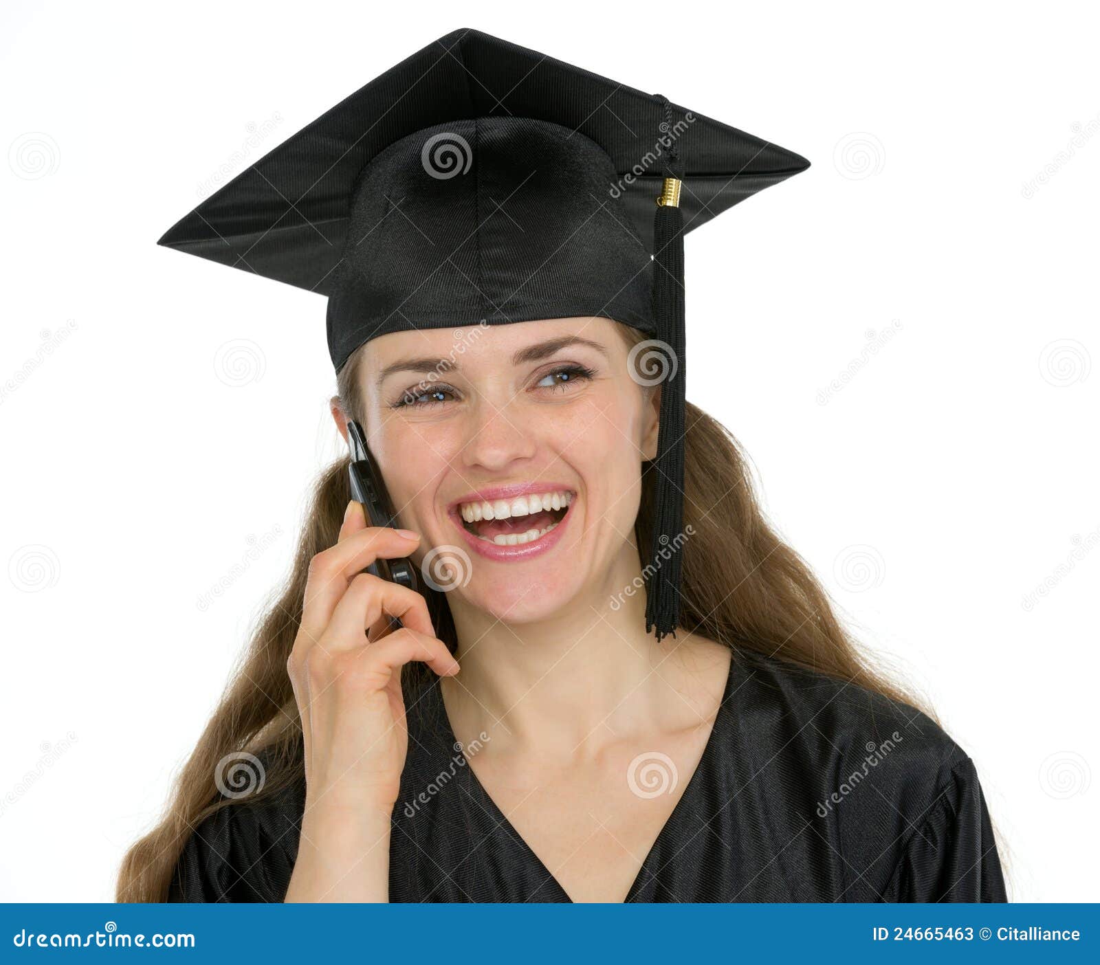 Happy Graduation Student Woman Speaking Phone Stock Image - Image of ...