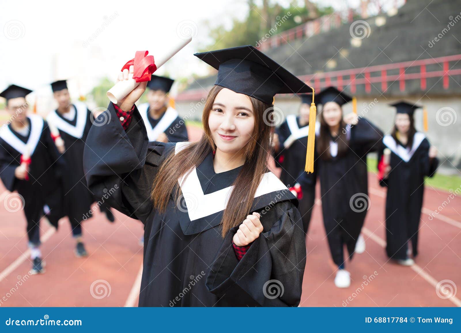 Happy Graduation Students With Diplomas Outdoors Royalty-Free Stock ...