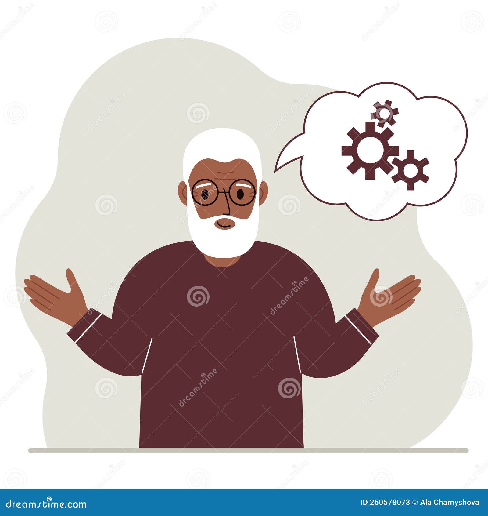 Happy Granddad Thinks Dreaming With Gears Concept. A Grandfather Is ...