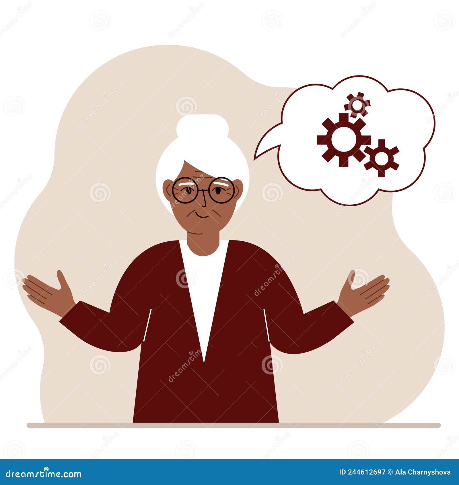 Happy Grandma Thinks Dreaming with Gears Concept. a Grandma is Thinking ...
