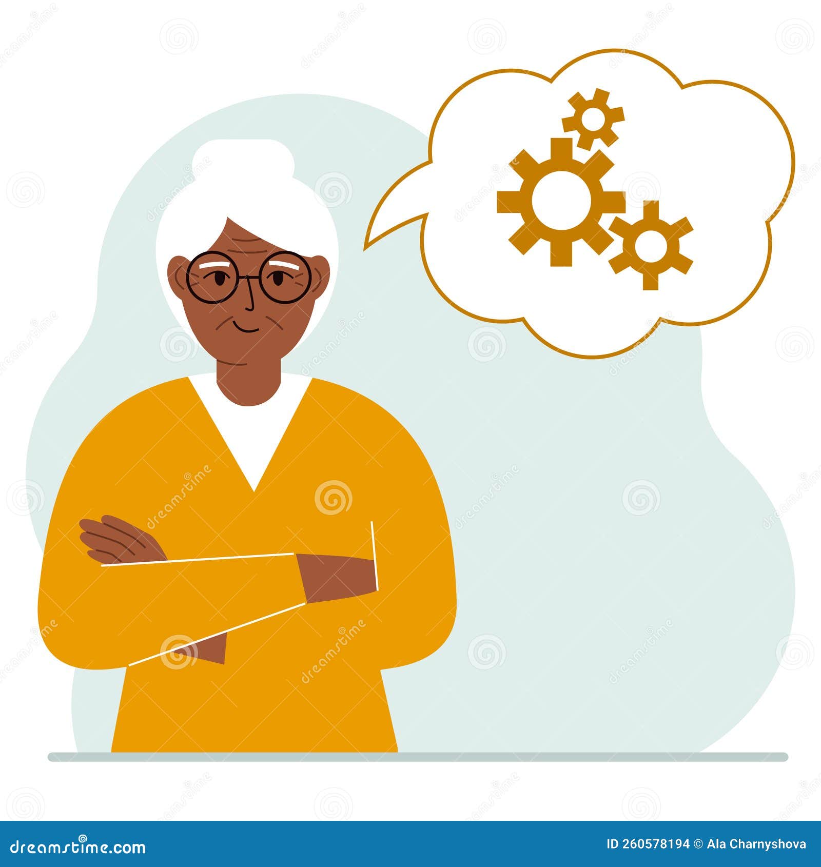 Happy Grandma Thinks Dreaming with Gears Concept. a Grandma is Thinking ...