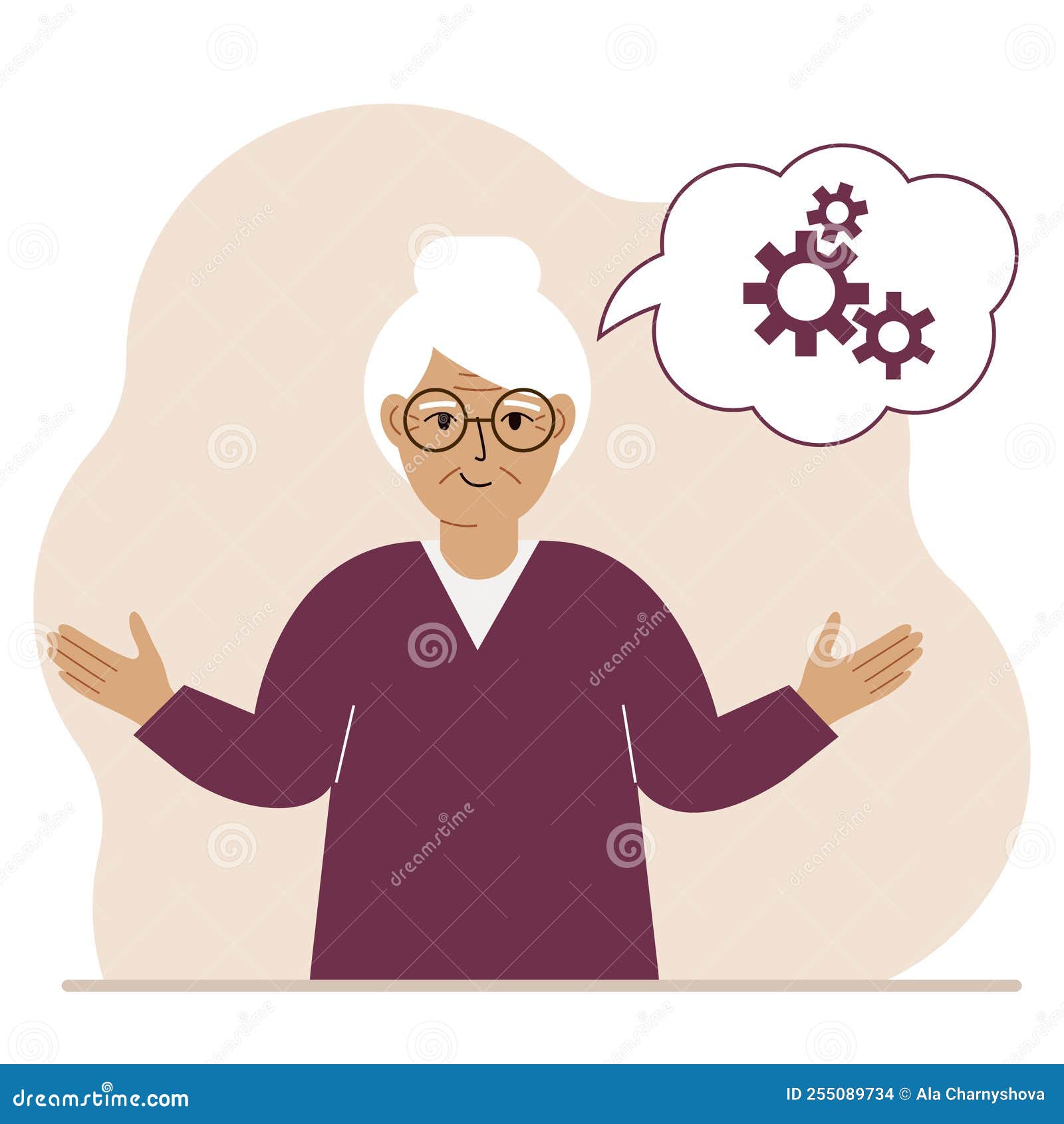 Happy Grandma Thinks Dreaming with Gears Concept. a Grandma is Thinking ...