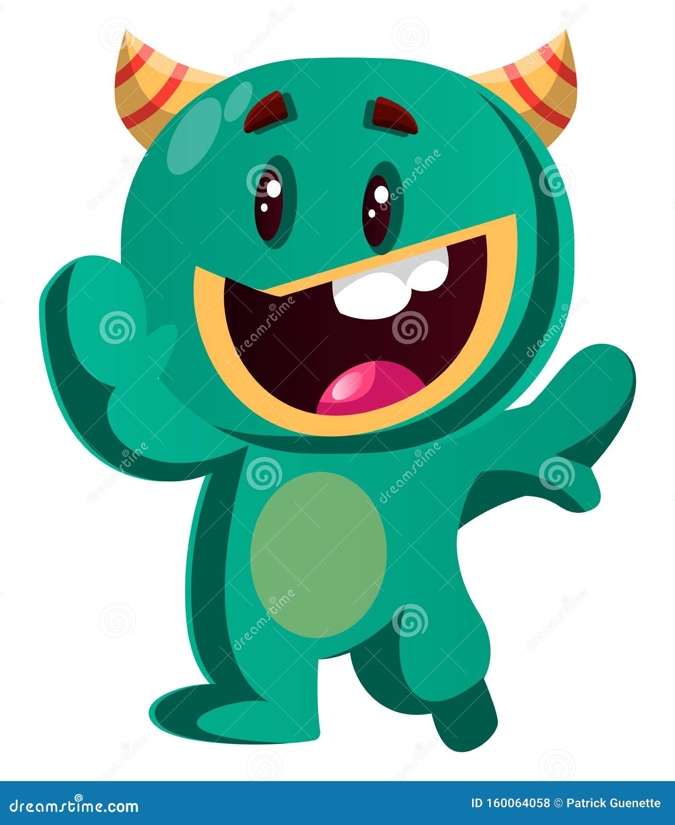 Happy Green Monster Waving Vector Illustration Stock Vector ...