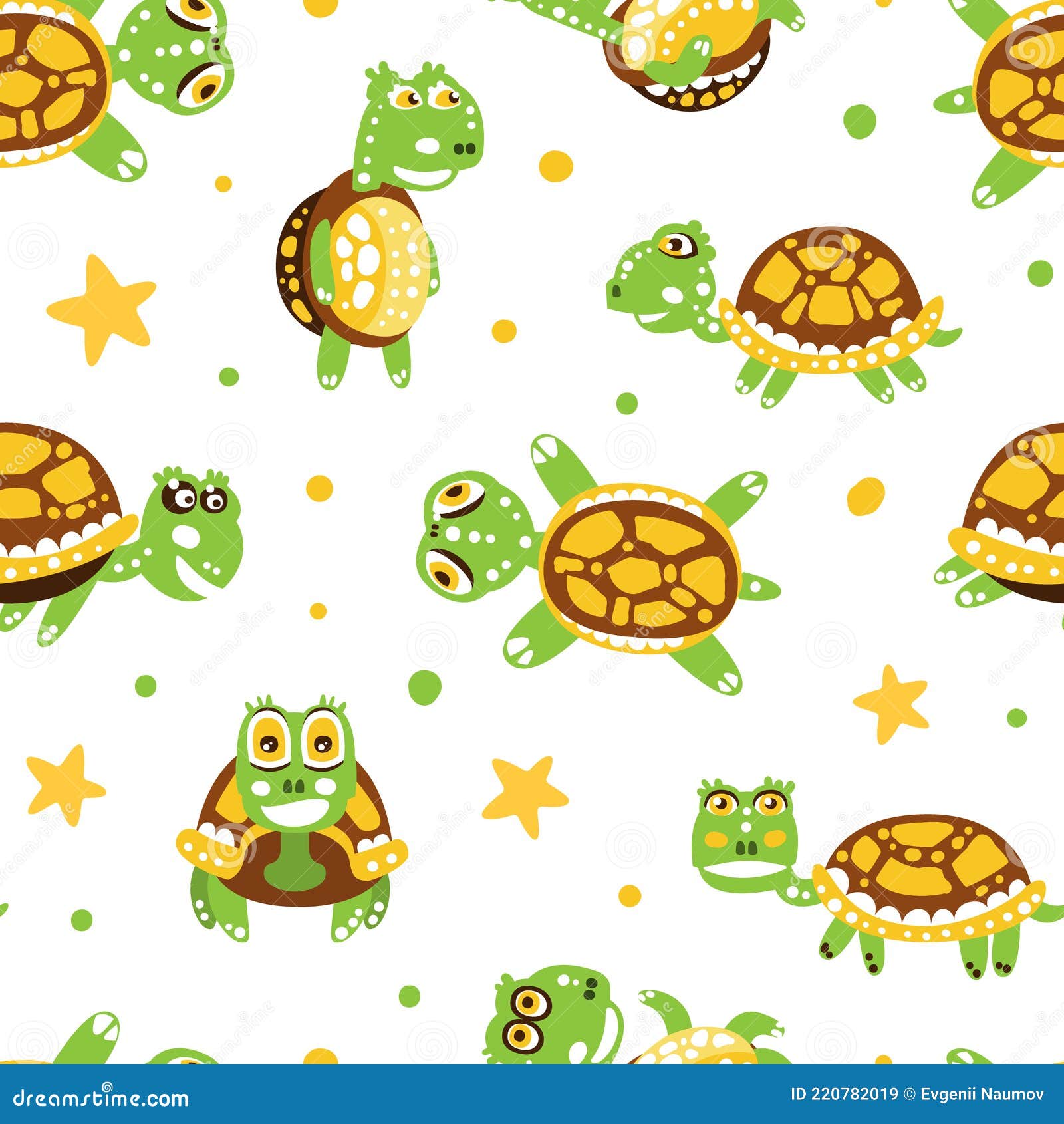 Happy Green Turtle with Shell Vector Seamless Pattern Stock Vector ...