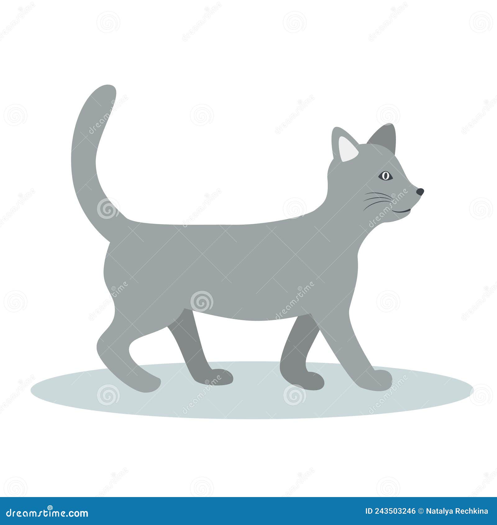 Happy Grey Cat is Walking. Flat Vector Stock Vector - Illustration of ...