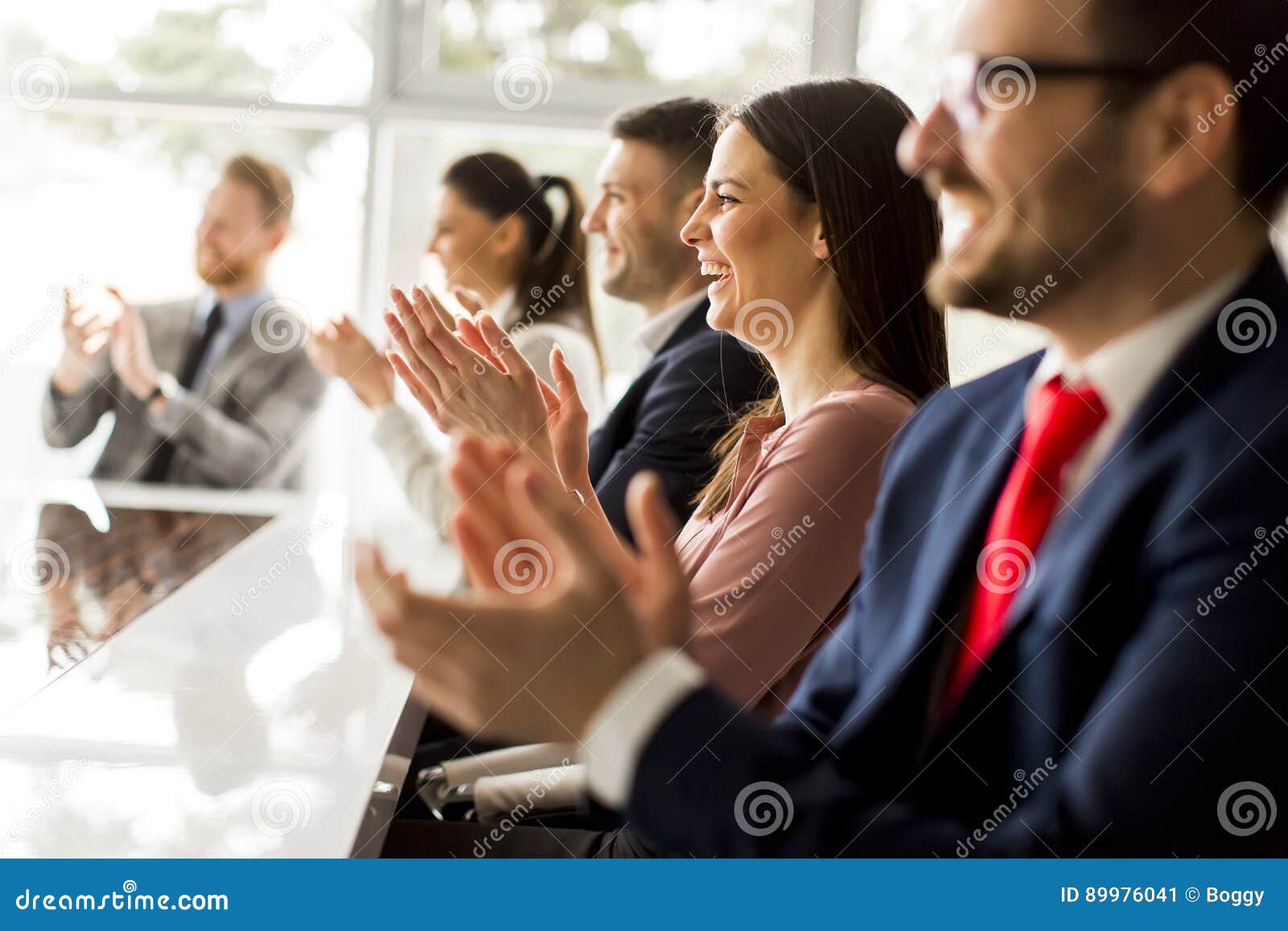 Happy Group of Businesspeople Clapping in Office Stock Image - Image of ...