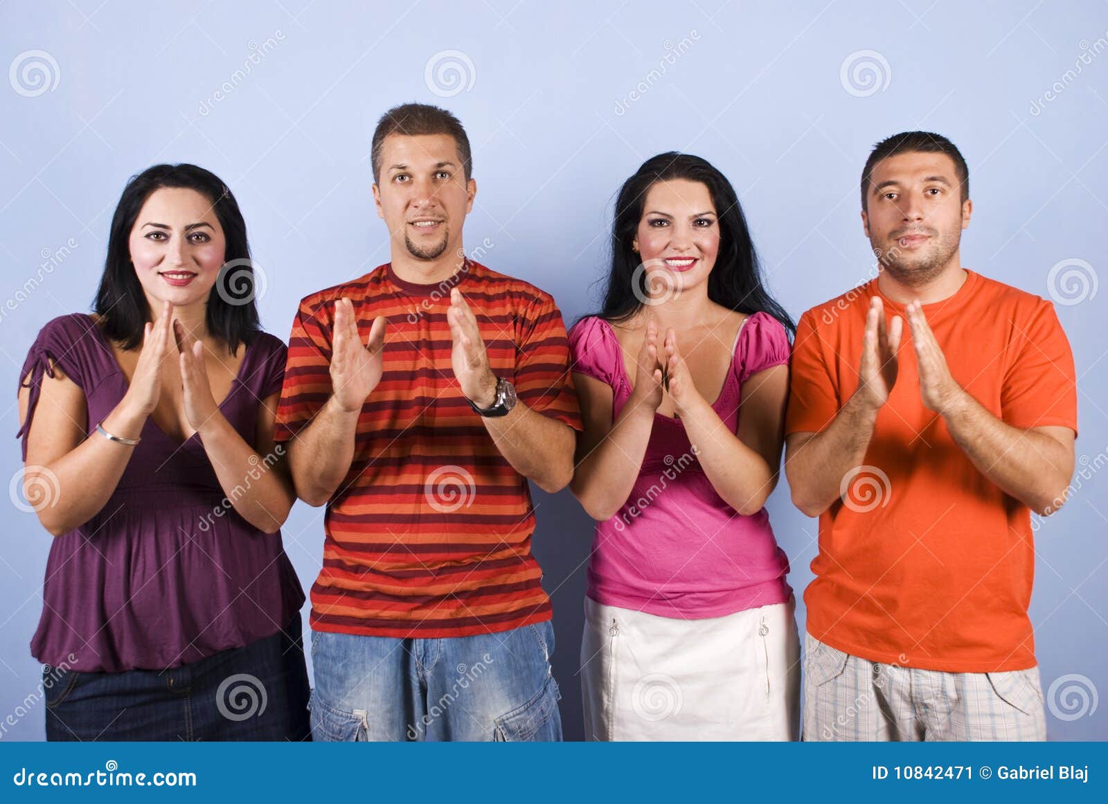 Happy Group Clappingg Hands and Smiling Stock Image - Image of girls ...