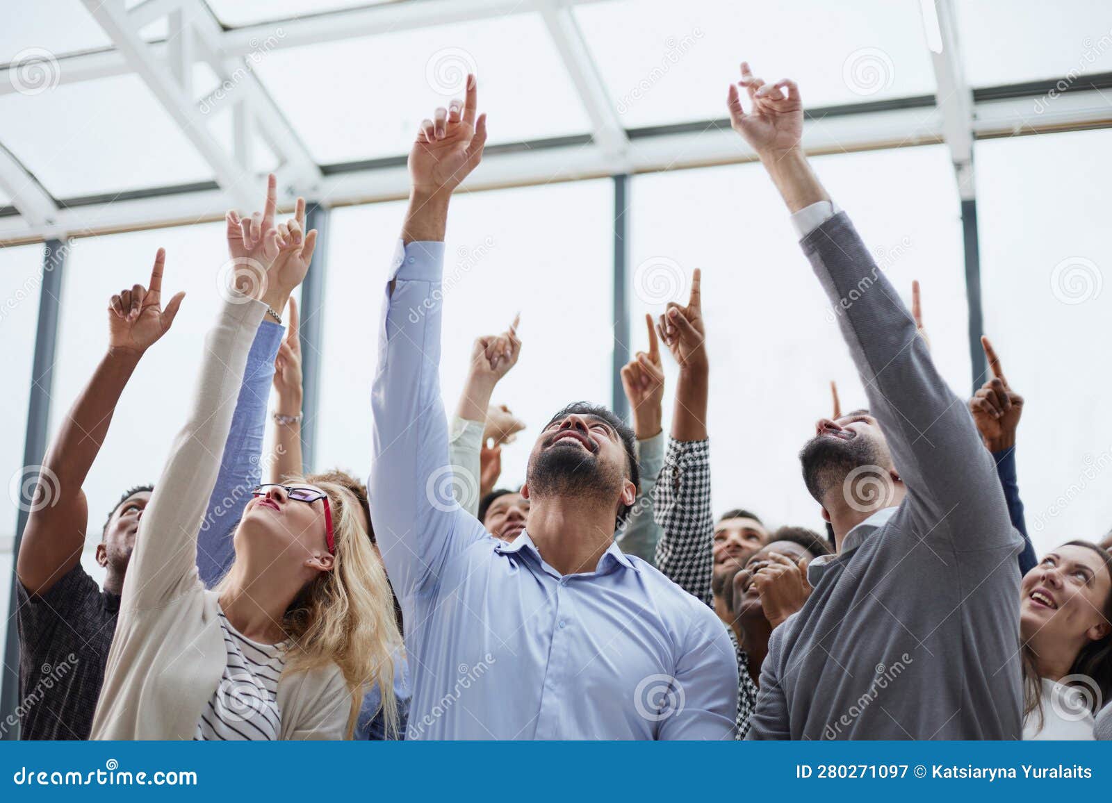 Happy Group of Diverse Young People Holding Their Hands Up Stock Image ... Happy Group of Diverse Young People Holding Their Hands Up Stock Image ...