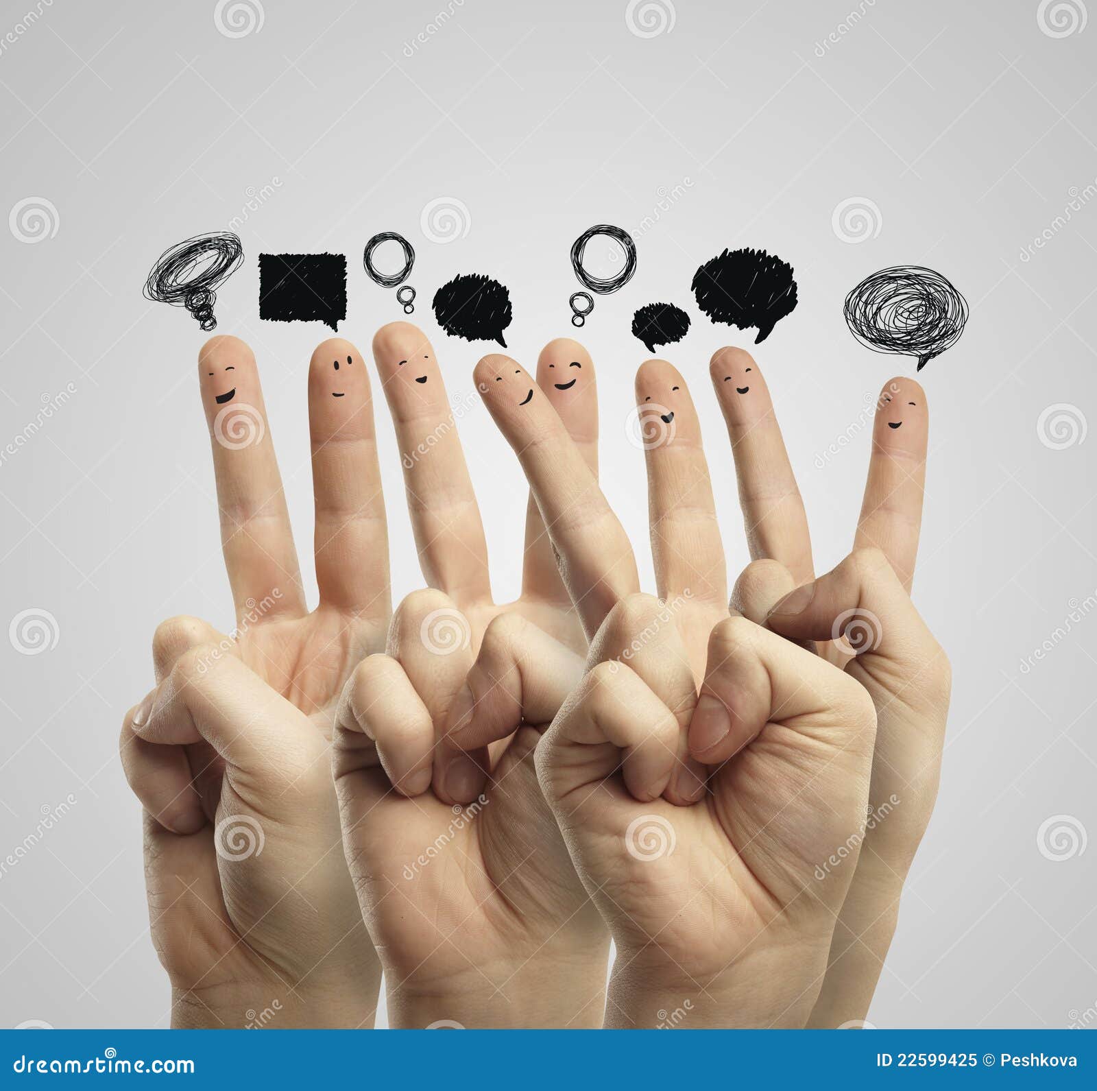 Happy Group of Finger with Social Chat Sign Stock Image - Image of ...