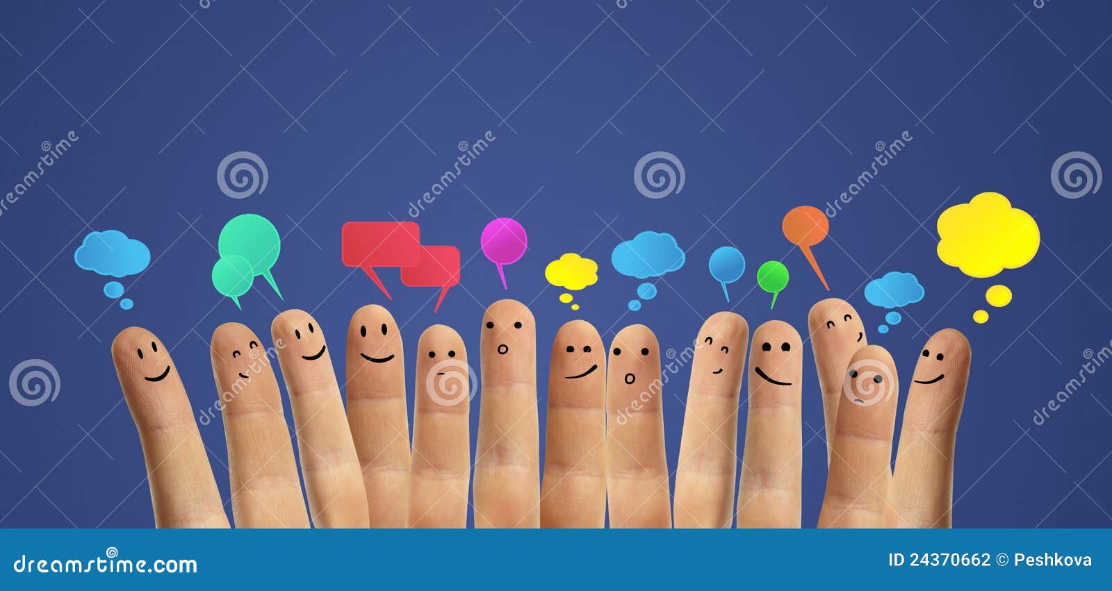 Happy Group of Finger with Social Chat Sign Stock Photo - Image of ...