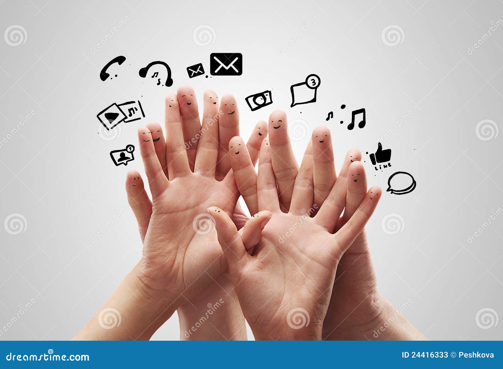 Happy Group of Finger with Social Chat Sign Stock Image - Image of ...