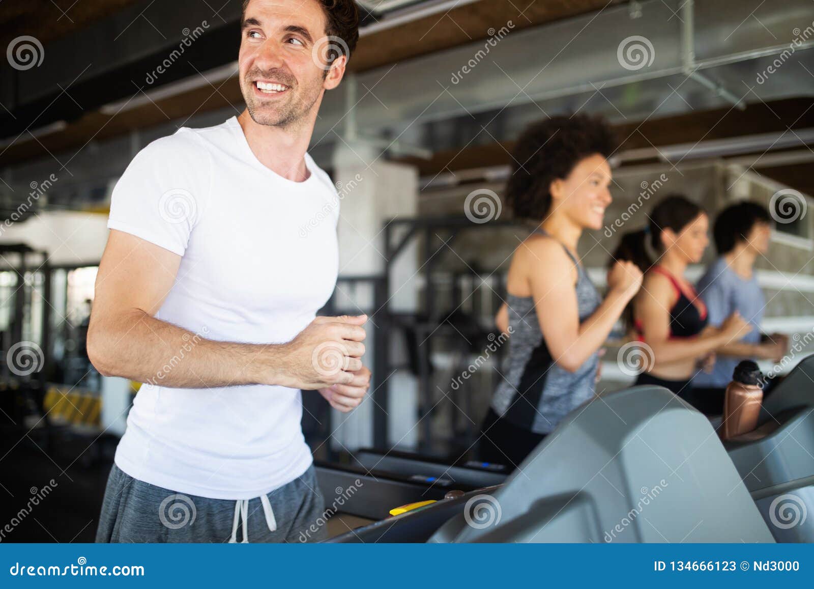 Happy Gorup of Healthy People Training in Gym Stock Image - Image of ...