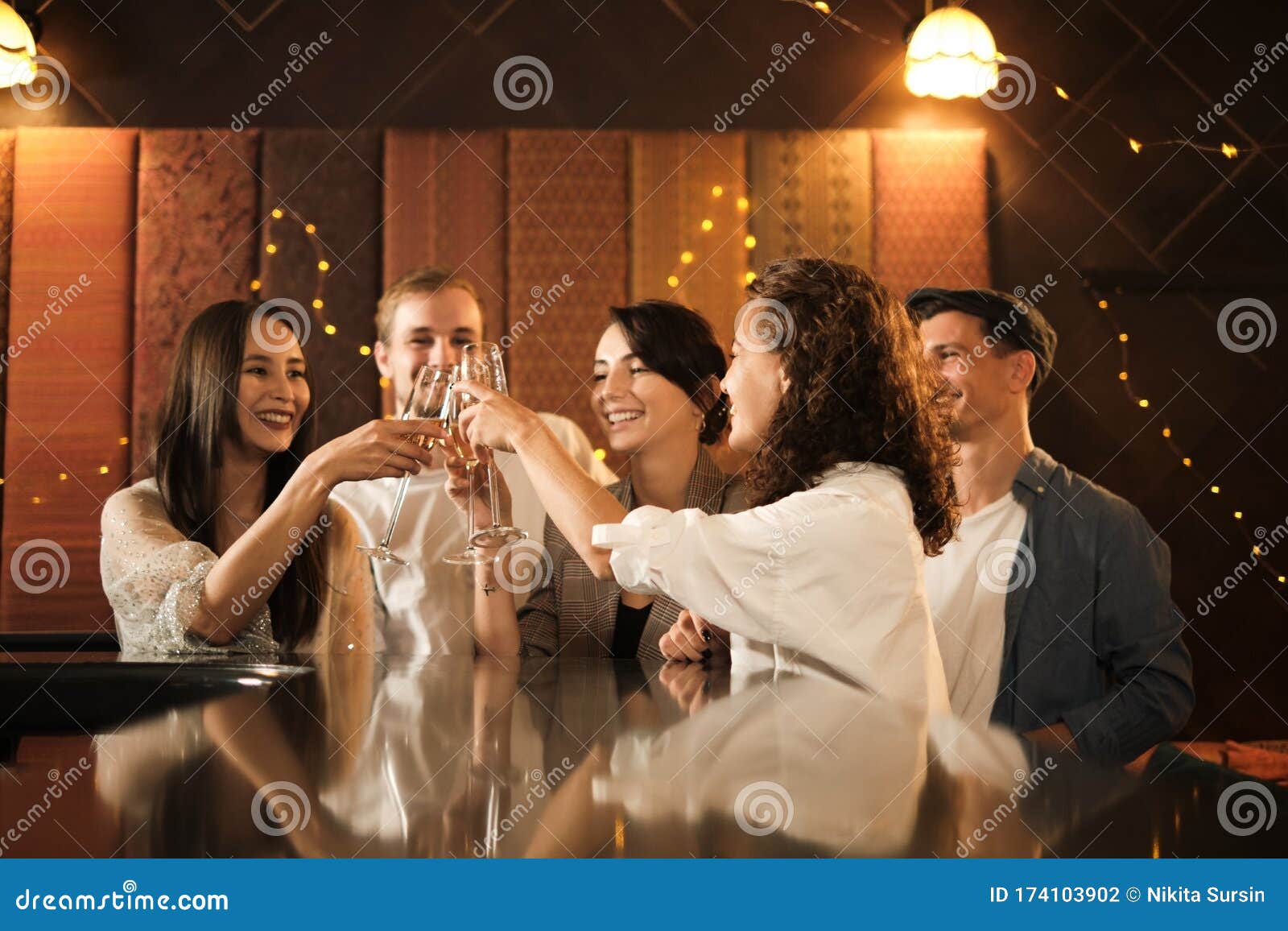 Happy Group of Friends at the Bar Having Drinks. Stock Photo - Image of ...