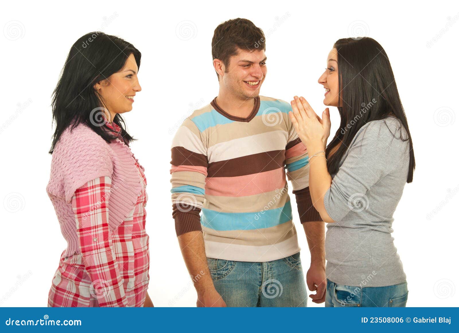 Happy Group of Friends Discuss Stock Photo - Image of pink, people ...