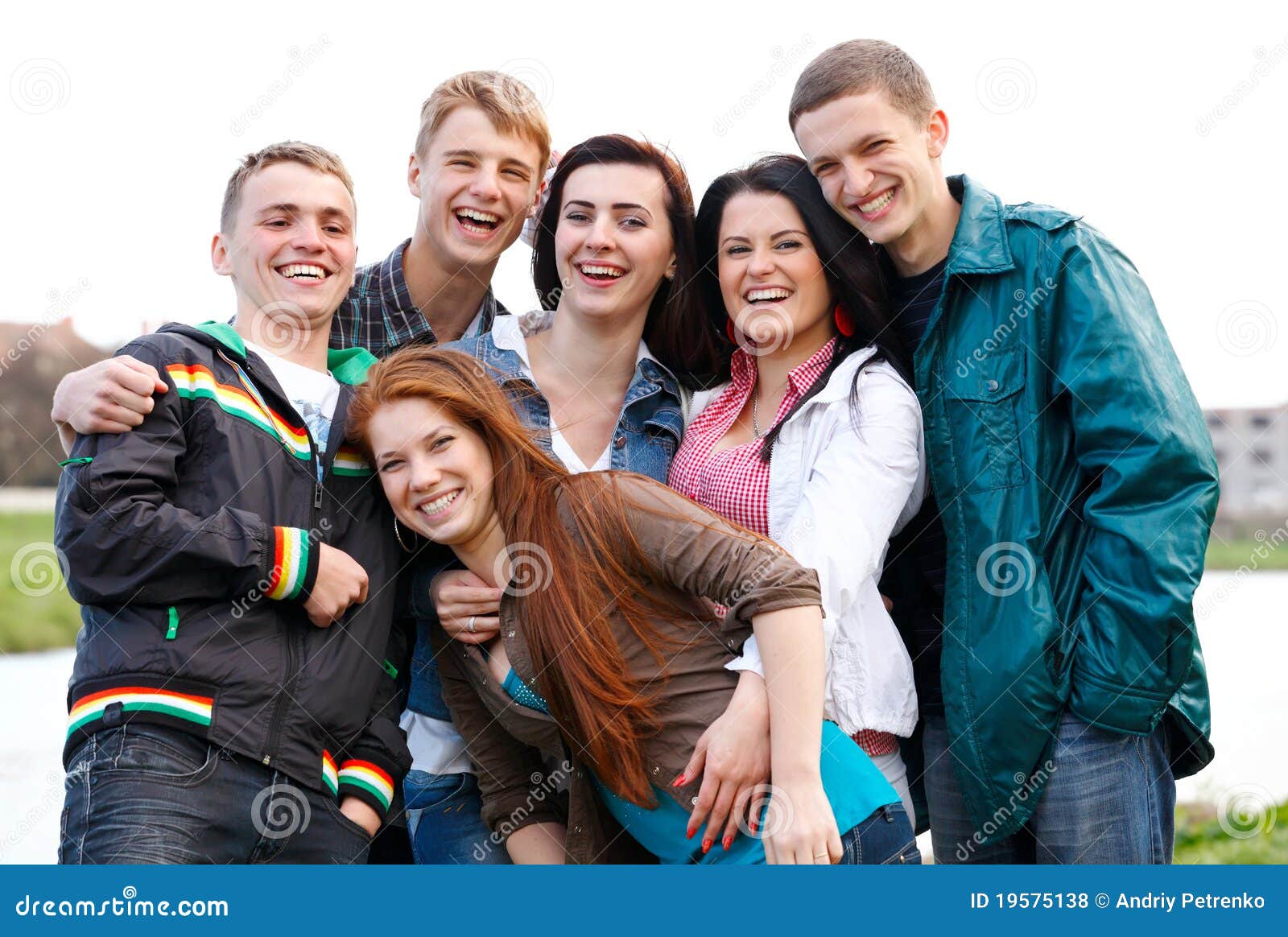 Happy Group of Friends Smiling Outdoors Stock Photo - Image of group ...