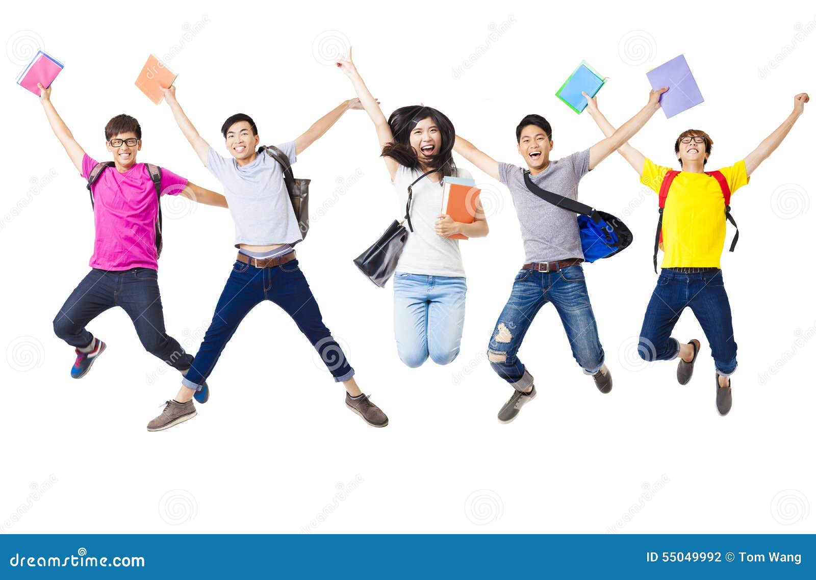 Happy Group Jumping Together Stock Photo - Image of team, book: 55049992