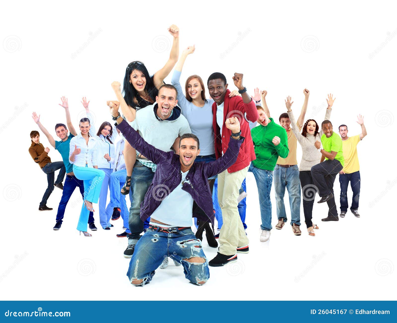 Happy Group of People with Arms Up - Isolated Stock Image - Image of ...