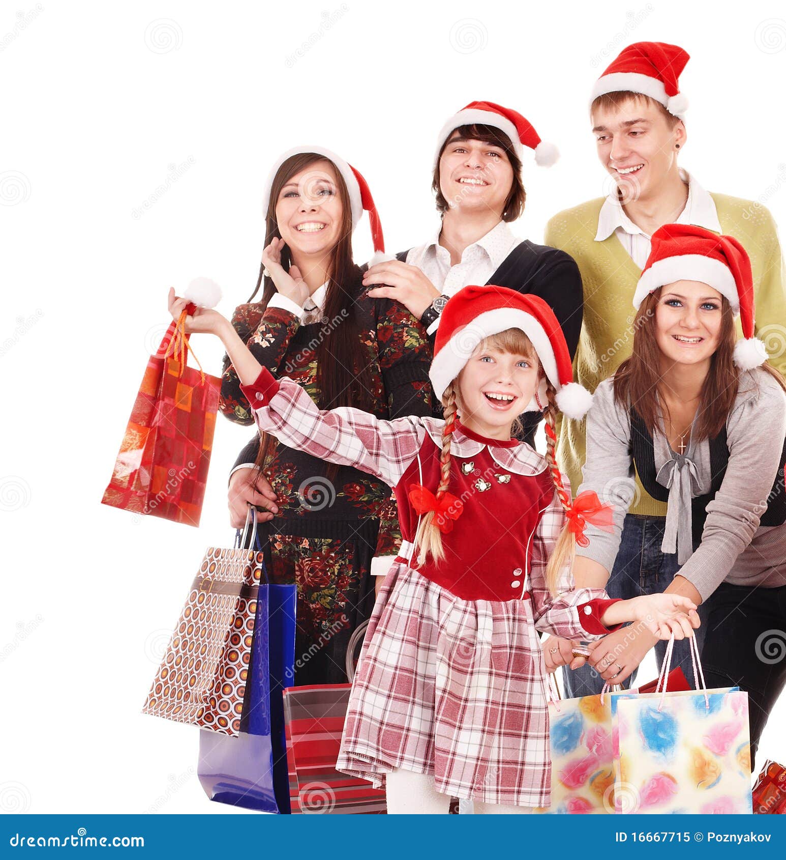 Happy Group People in Santa Hat . Stock Image - Image of christmas ...