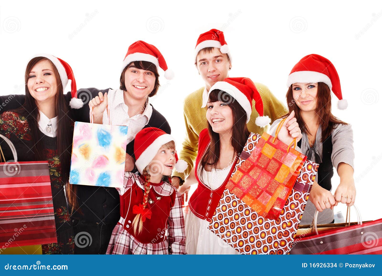 Happy Group People in Santa Hat . Stock Photo - Image of holiday ...
